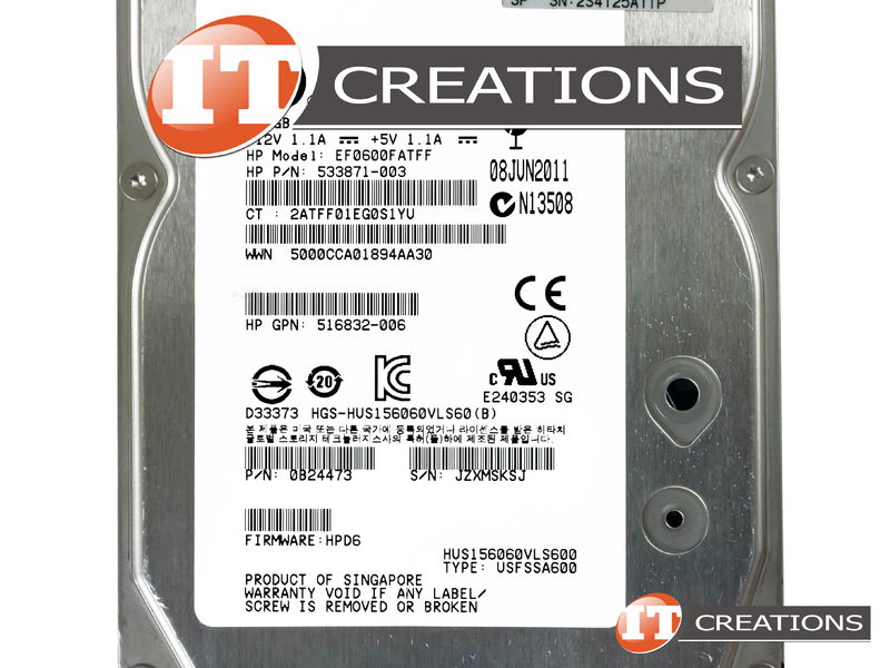 HUS156060VLS600-HP HP 600GB 15K RPM 3.5 INCH SAS HARD DRIVE (DUAL LABEL ...