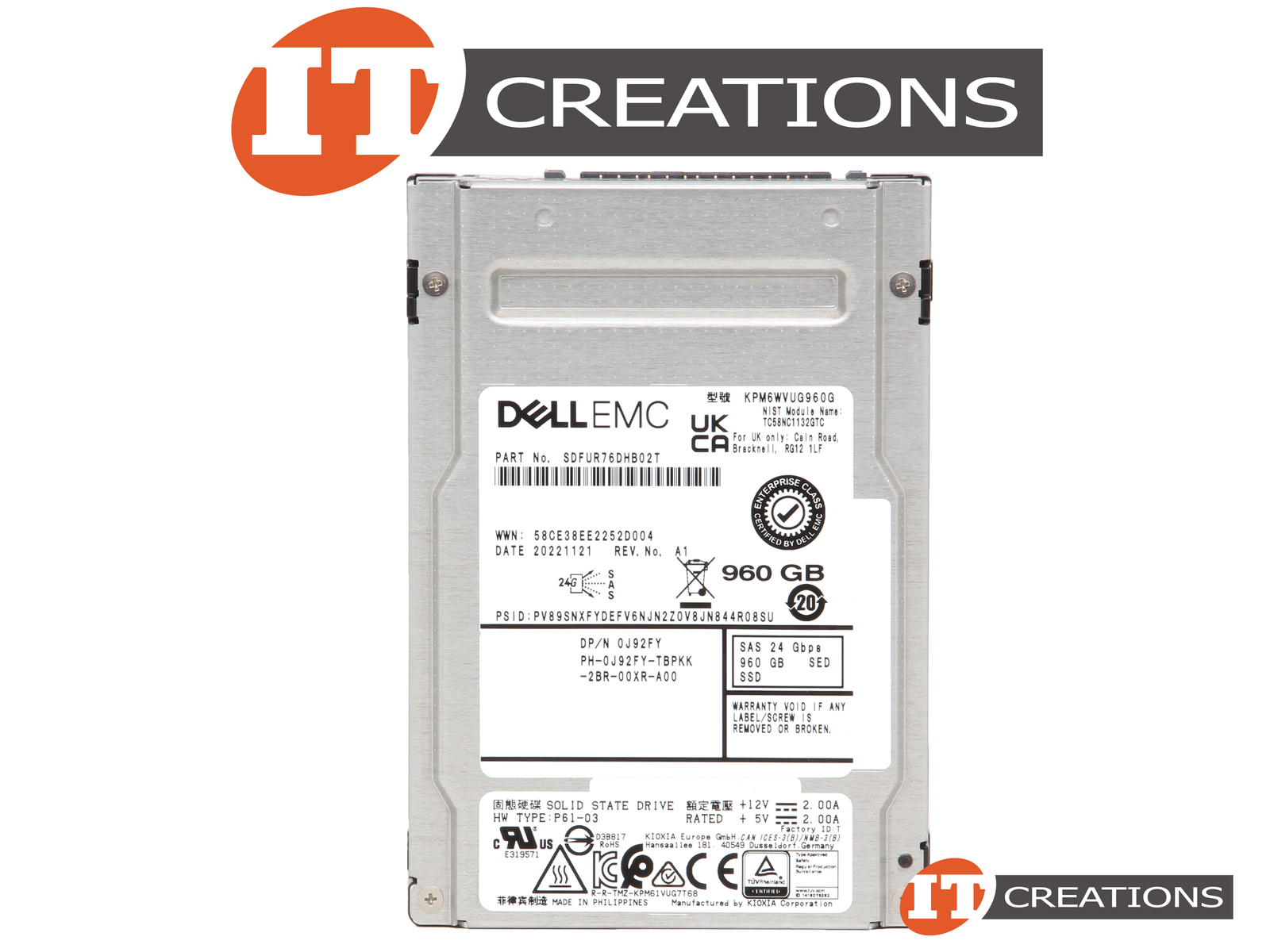 KPM6WVUG960G-DELL - Refurbished - DELL / KIOXIA 960GB TLC SAS IIII 2.5 ...