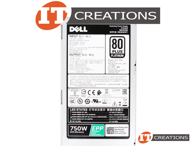 KTW3M DELL SWITCHING POWER SUPPLY 750W INPUT 100-240V 50-60HZ 10-5A 80 ...