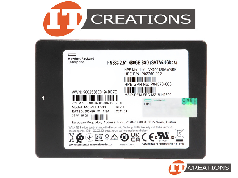 MZ-7LH4800-HP - Refurbished - HP / HPE 480GB V-NAND 3BIT SATA III 2.5 ...