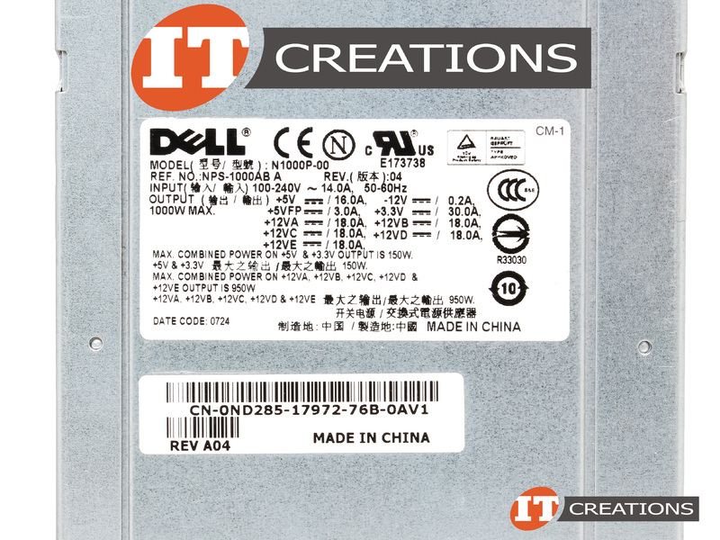 N1000P-00-DELL DELL POWER SUPPLY 1000W INPUT 100-240V 50-60HZ 14.0A FOR ...