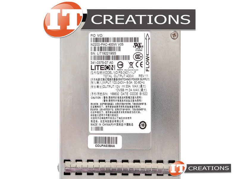 PS-2421-1-LF CISCO / LITEON POWER SUPPLY 400W AC INPUT 100-240V 6-3A 50 ...