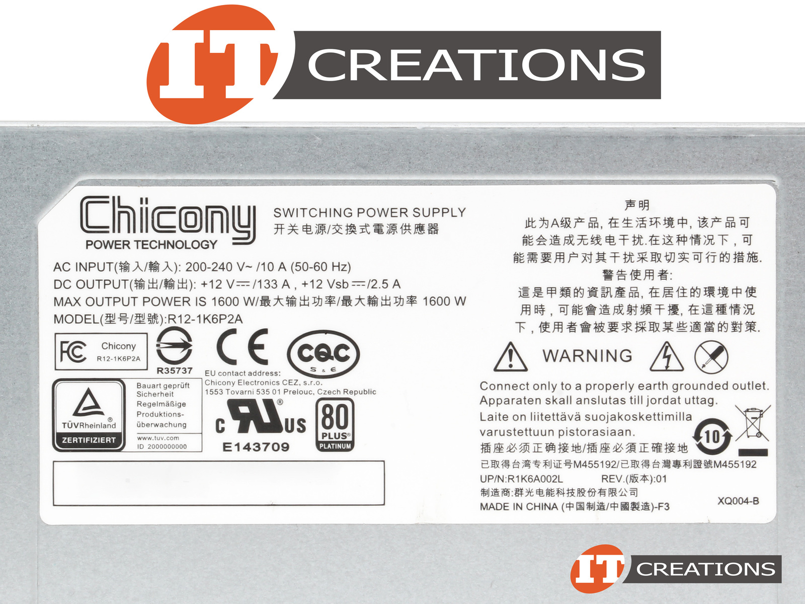 R12-1K6P2A CHICONY POWER SUPPLY 1600W 200-240V 10A 50-60HZ 80 PLUS ...