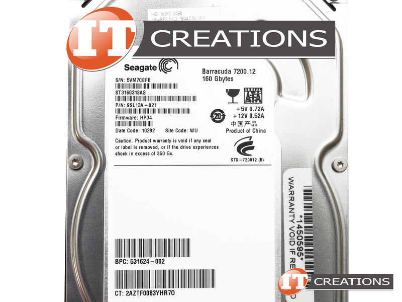 ST3160318AS-HP HP 160GB 7.2K RPM SATA 3.5 INCH HARD DRIVE (DUAL LABEL ...