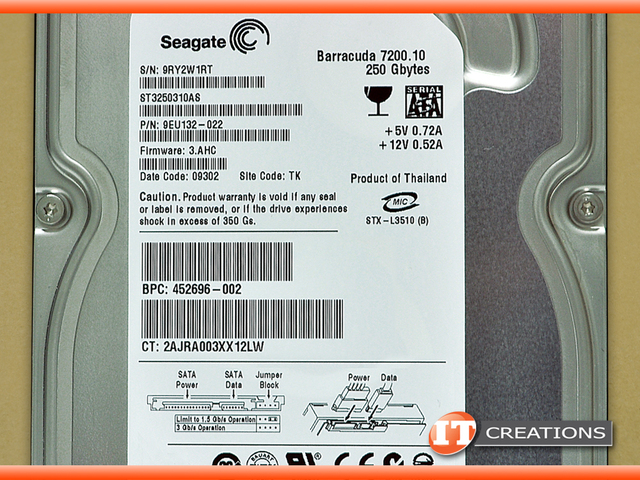 ST3250310AS-HP HP 250GB 7.2K RPM SATA 3.5 INCH HARD DRIVE (DUAL LABEL / HP / SEAGATE)