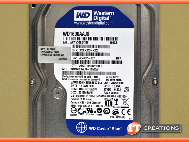 WD1600AAJS-60M0A1-HP HP 160GB 7.2K RPM SATA 3.5 INCH HARD DRIVE (DUAL ...