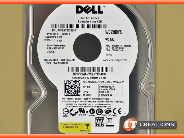 WD2500YS-18SHB2-DELL DELL 250GB 7.2K RPM SATA 3.5 INCH HARD DRIVE (DUAL ...