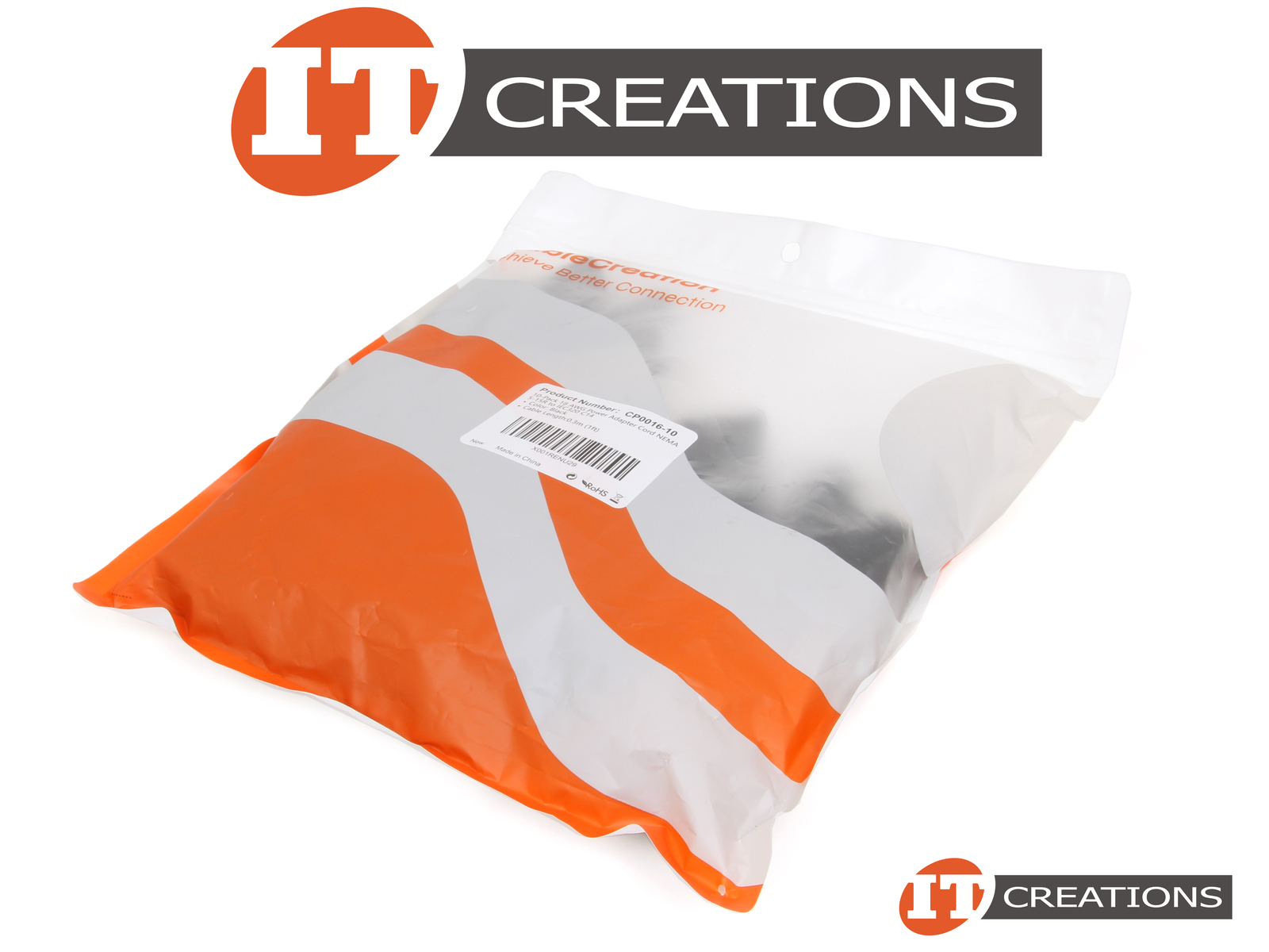 CP0016-10 - New - Cablecreation 10-Pack Power Cord Nema 5-15R TO C14 0.3m 1FT 5-15R-C14