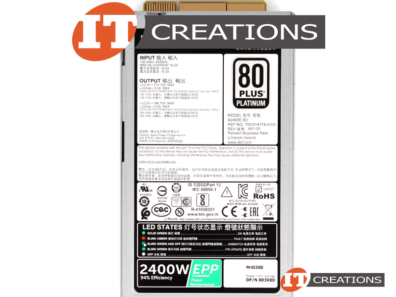 D3V0D DELL Power Supply 2400w Input 100-240v 50-60hz 16.0a 80 Plus ...