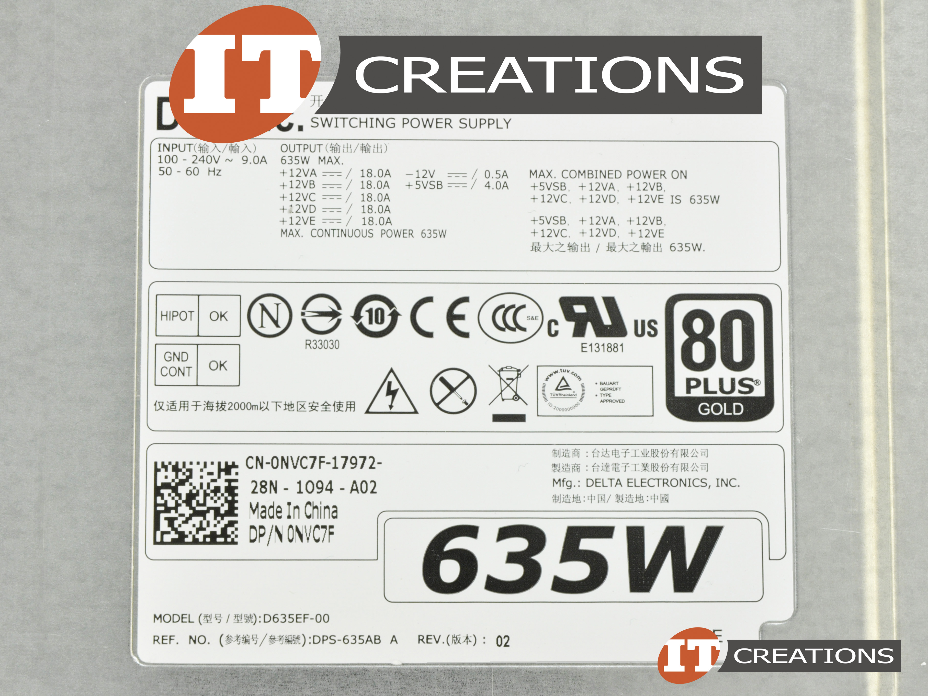 D635EF-00-DELL DELL Power Supply 635w 80 Plus Gold HOT Plug For DELL ...