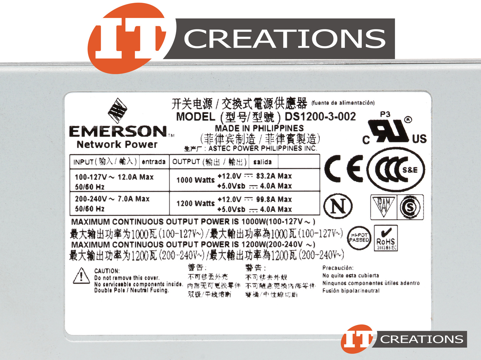 DS1200-3 Emerson Power Supply 1200w 100-240 12-7A 50-60hz HOT Plug ...