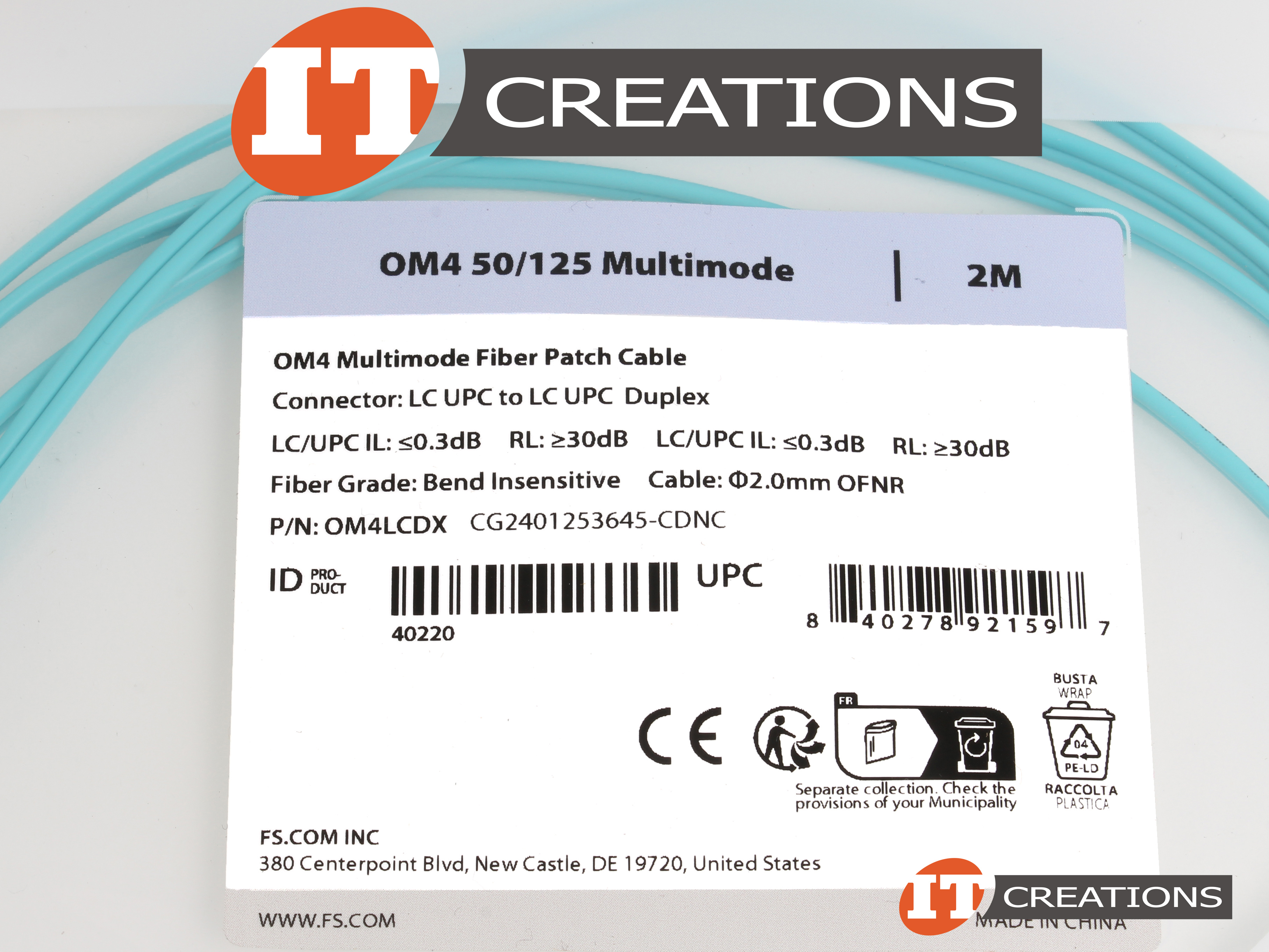 FS 40220 - New - Fiberstore LC UPC Duplex OM4 Multimode PVC Ofnr 2.0mm ...