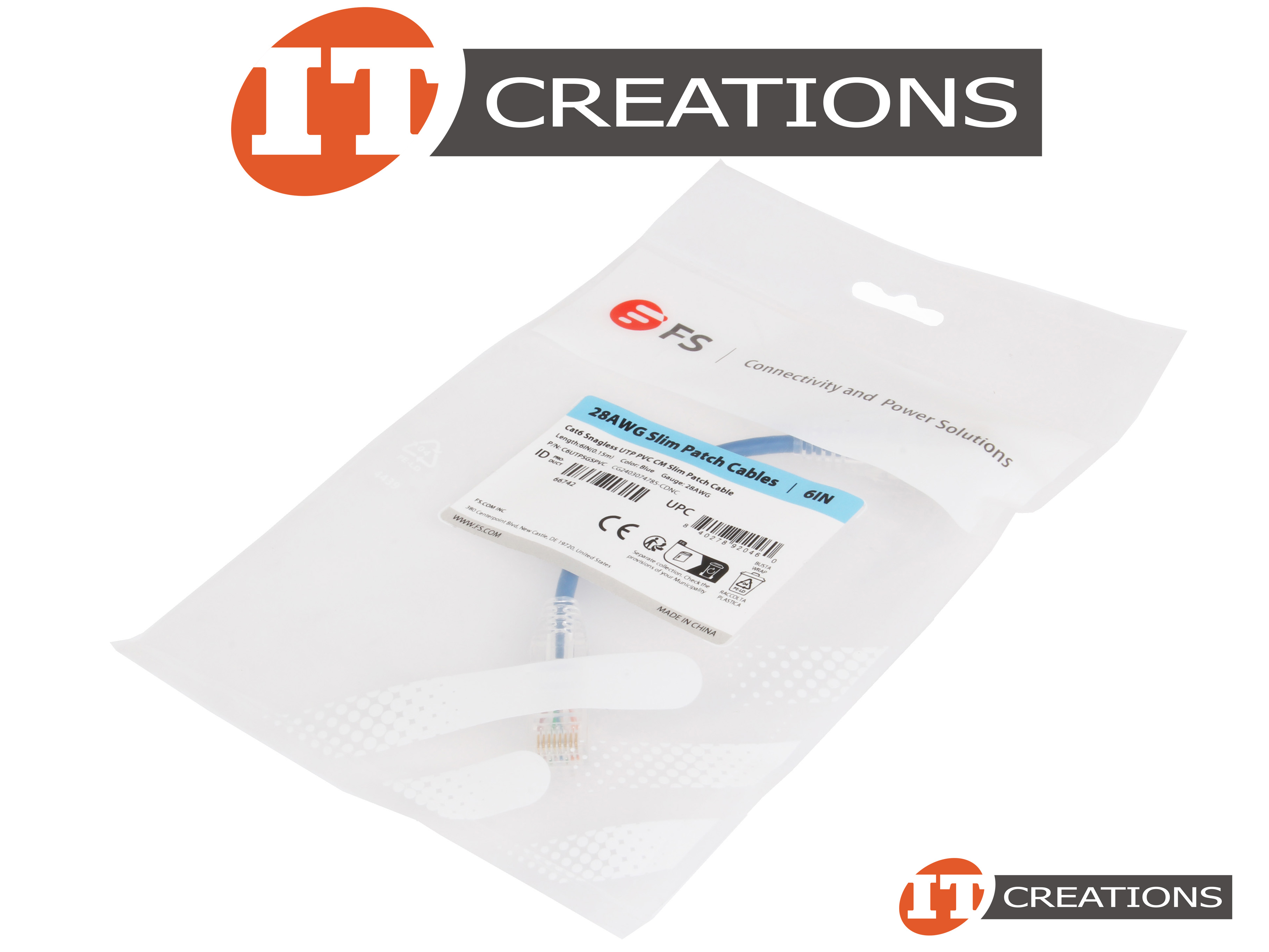 FS 66742 - New - Fiberstore Blue CAT 6 Rj45 0.15m Cable 6 Inch RJ-45 ...