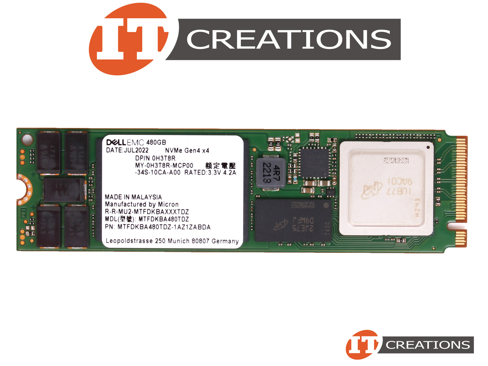 H3T8R - Refurbished - DELL EMC / Micron 480GB 96-Layer TLC PCIE Gen4 X4 ...