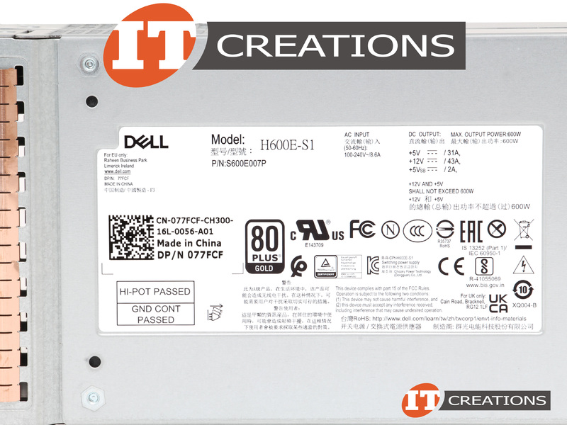 H600E-S1-DELL DELL Power Supply 600w 100-240v 8.6a 50-60hz 80 Plus Gold ...