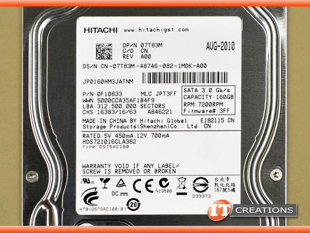 HDS721016CLA382-DELL DELL 160GB 7.2k RPM SATA 3.5 Inch Hard Drive (dual ...