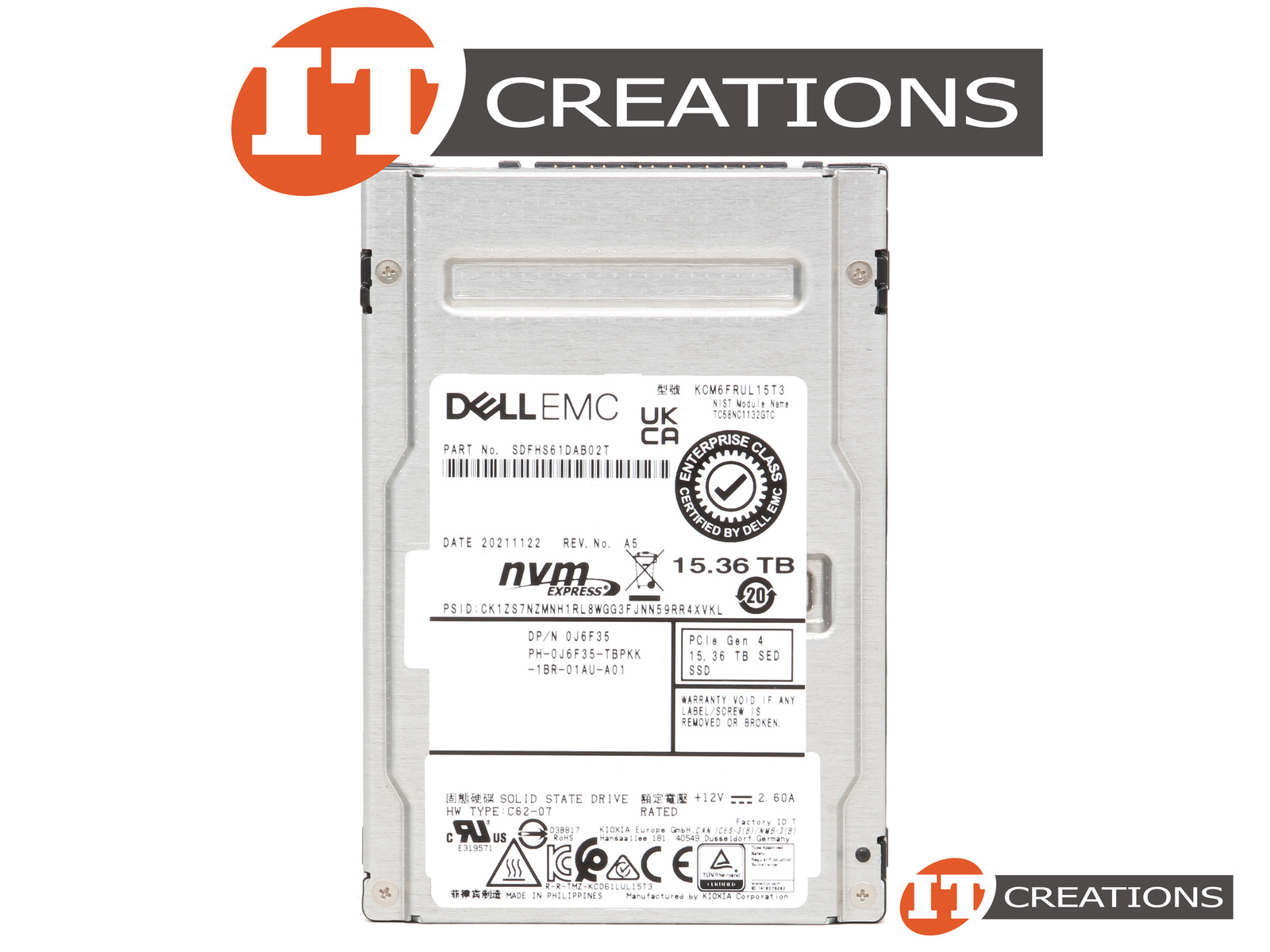 J6F35 - Refurbished - DELL EMC / Kioxia 15.36TB 94-Layer TLC PCIE 4.0 ...