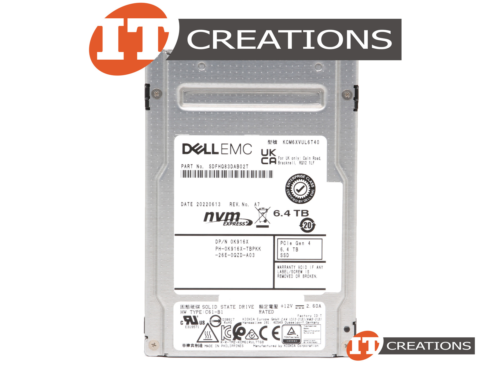 KCM6XVUL6T40-DELL - Refurbished - DELL EMC / Kioxia 6.4TB 96-Layer TLC ...