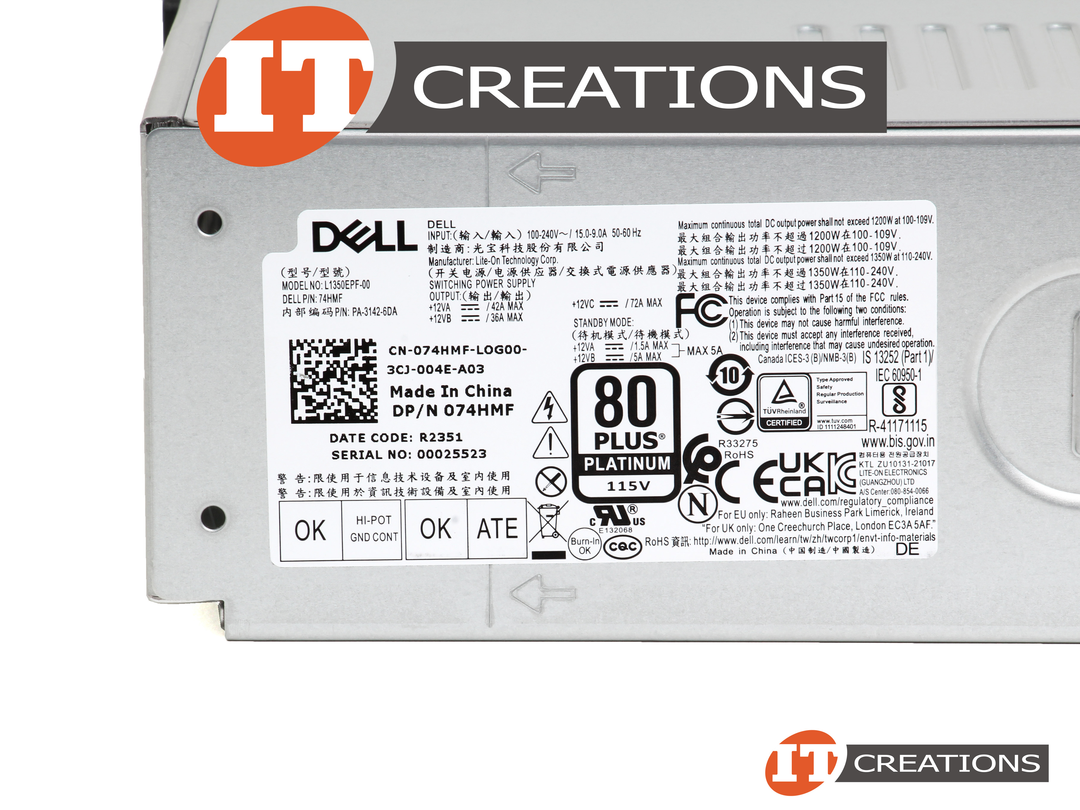 L1350EPF-00-DELL DELL Power Supply 1350w 100-240v 15.0-9.0a 50-60hz 80 ...