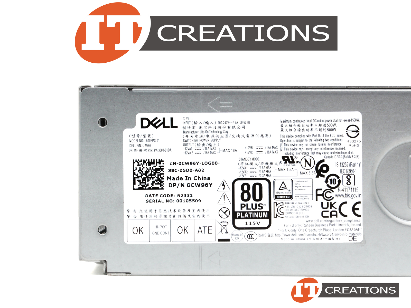 L500EPS-01-DELL DELL Power Supply 1000w 100-240v 7A 50-60hz 80 Plus ...