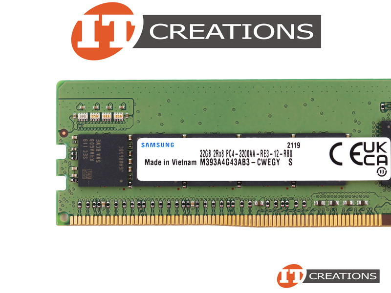 M393A4G43AB3-CWEGY Samsung 32GB PC4-25600aa-R DDR4-3200aa-R Registered ECC 2rx8 Cl22 288 PIN 1 ...