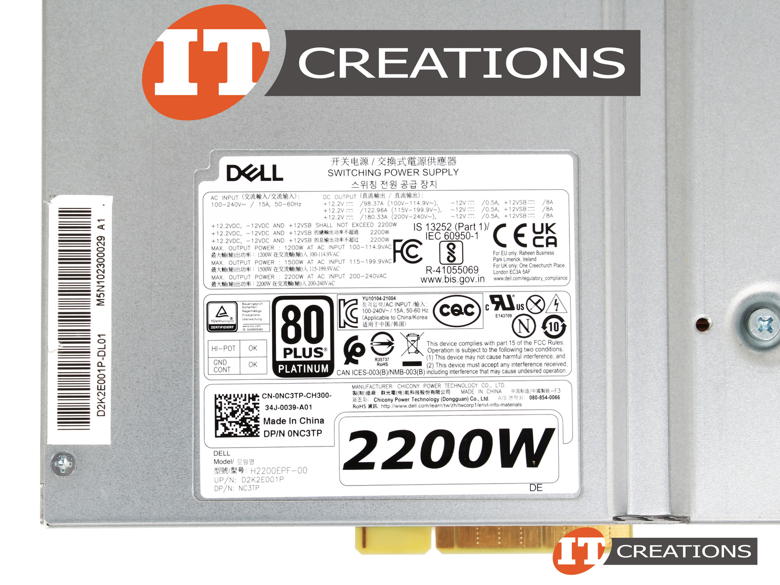 NC3TP DELL Power Supply 2200w 100-240v 15A 50-60hz 80 Plus Platinum For ...