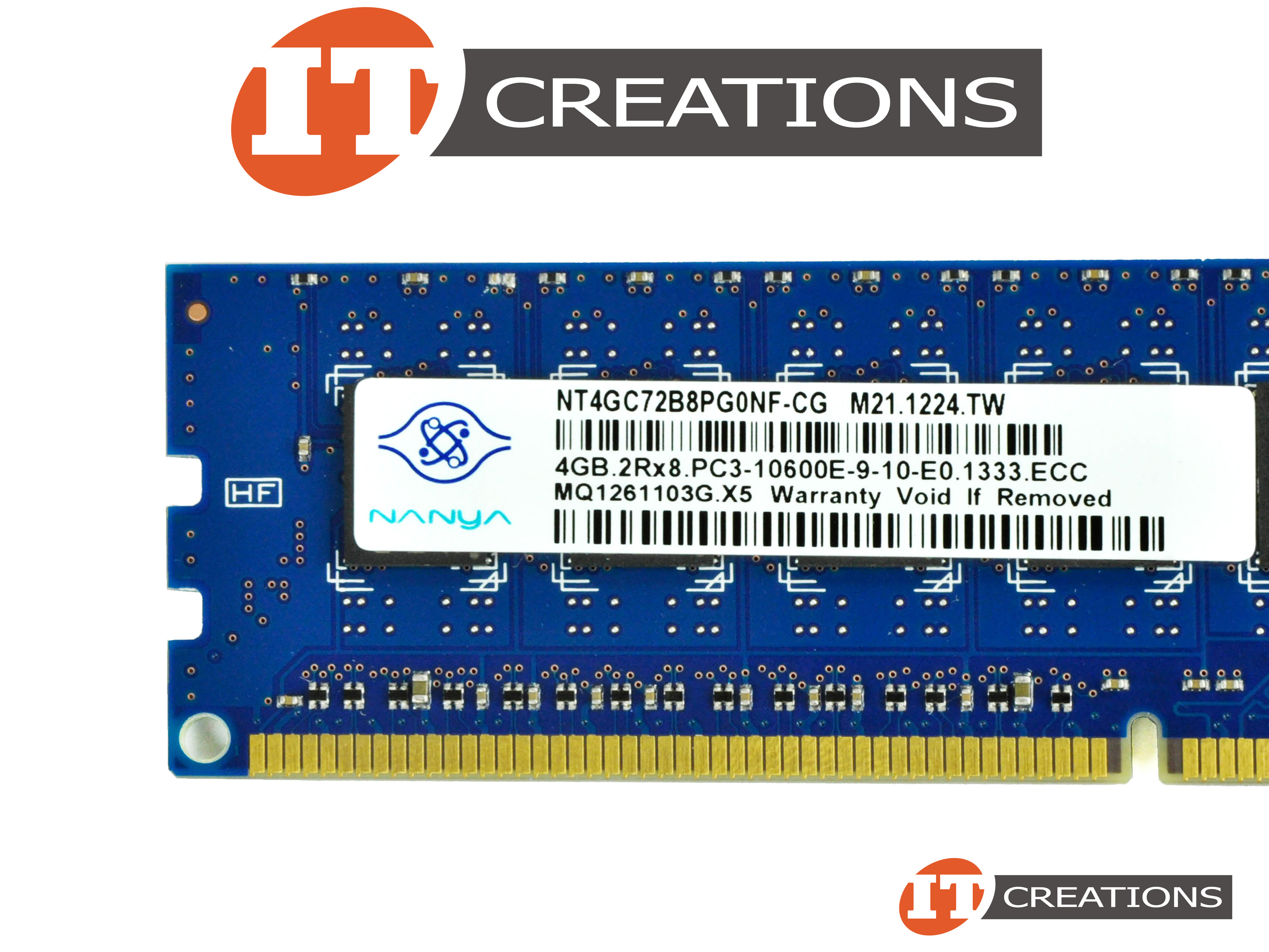 NT4GC72B8PG0NF-CG Nanya 4GB PC3-10600e DDR3-1333 Unbuffered ECC 2rx8 CL9 240 PIN 1.5v Memory Module