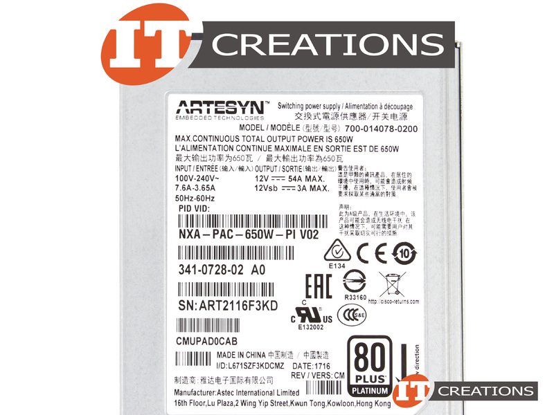 NXA-PAC-650W-PI V02 Cisco Power Supply 650w 100-240v 7.6-3.65a 50-60hz ...