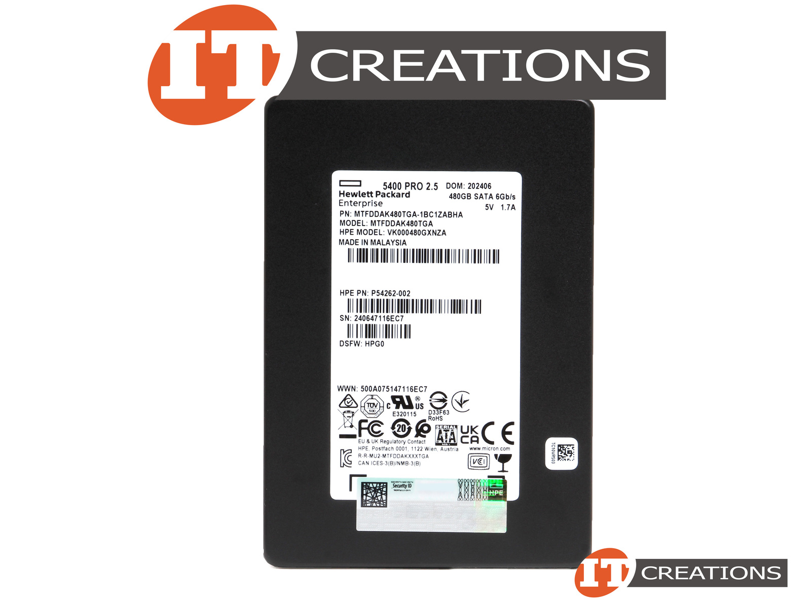 P54262-002 - Refurbished - HP / HPE 480GB TLC SATA III 2.5 Inch Small ...
