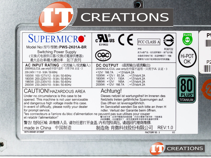 PWS-2K01A-BR Supermicro Power Supply 2000w Input 100-240v 12-9.5a 50 ...