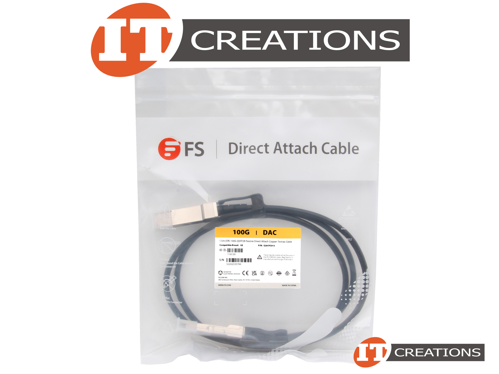 Q28-PC015 - New - Fiberstore 100GB Qsfp28 Passive Direct Attach Copper ...