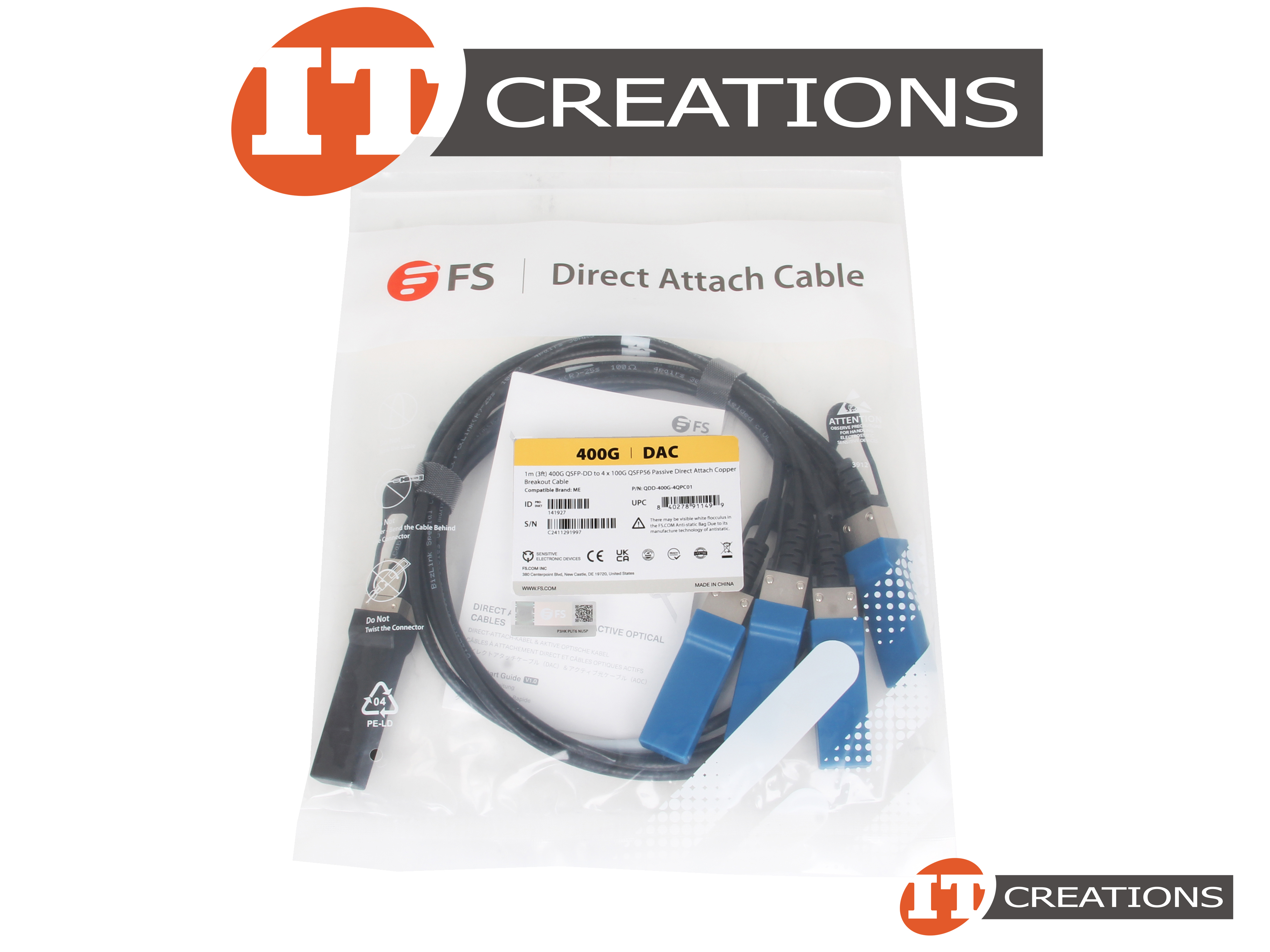 QDD-400G-4QPC01 - New - Fiberstore 400gbe Qsfp-DD TO X4 100gbe Qsfp56 ...