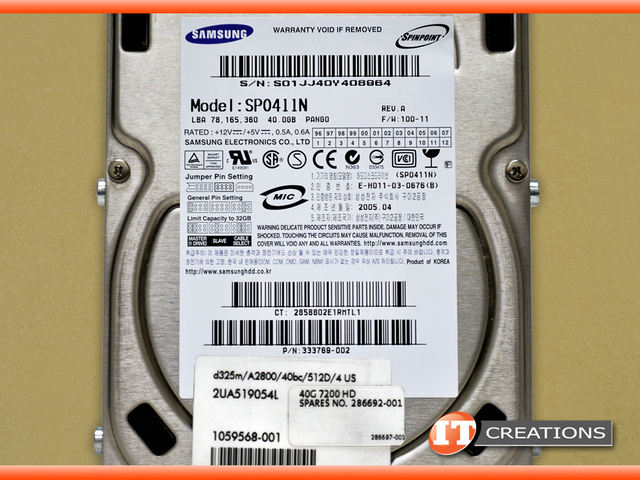 SP0411N-HP HP 40GB 7.2K RPM IDE 3.5 INCH HARD DRIVE (DUAL LABEL / HP / SAMSUNG)