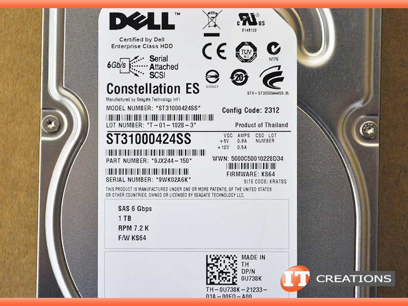 ST31000424SS-DELL DELL 1TB 7.2k RPM SAS 3.5 Inch Hard Drive (dual Label ...