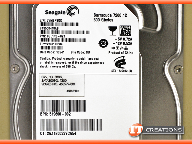ST3500418AS-HP - Refurbished - HP / Seagate 500GB 7.2k RPM SATA II 3.5 ...