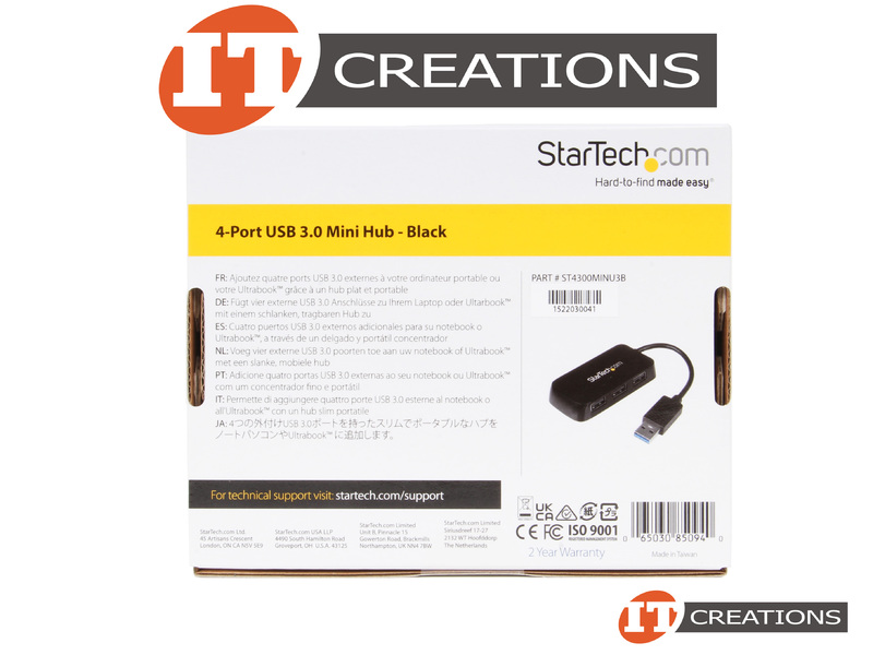 ST4300MINU3B-NEW - New - Startech 4 Port Superspeed USB 3.0 Mini HUB Dock Black USB G3 Type A ...