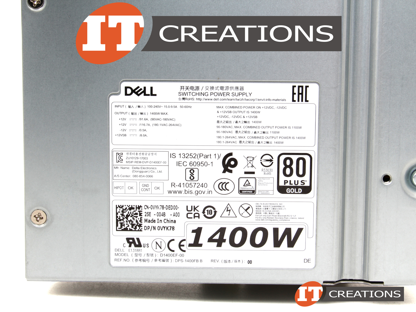 VYK78 DELL Switching Power Supply 1400w 100-240v 15.0-9.5a 50-60hz 80 ...