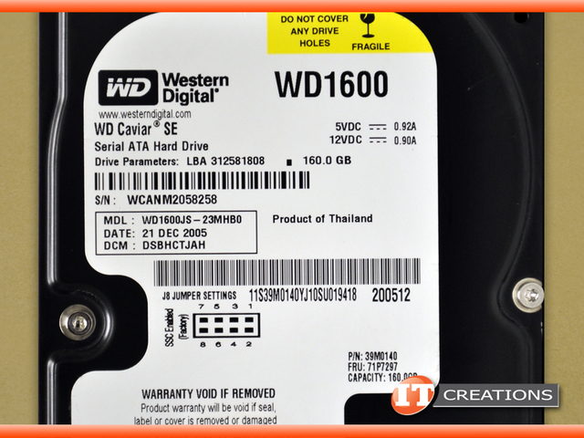 WD1600JS-23MHB0-IBM IBM 160GB 7.2k RPM SATA 3.5 Inch Hard Drive (dual ...