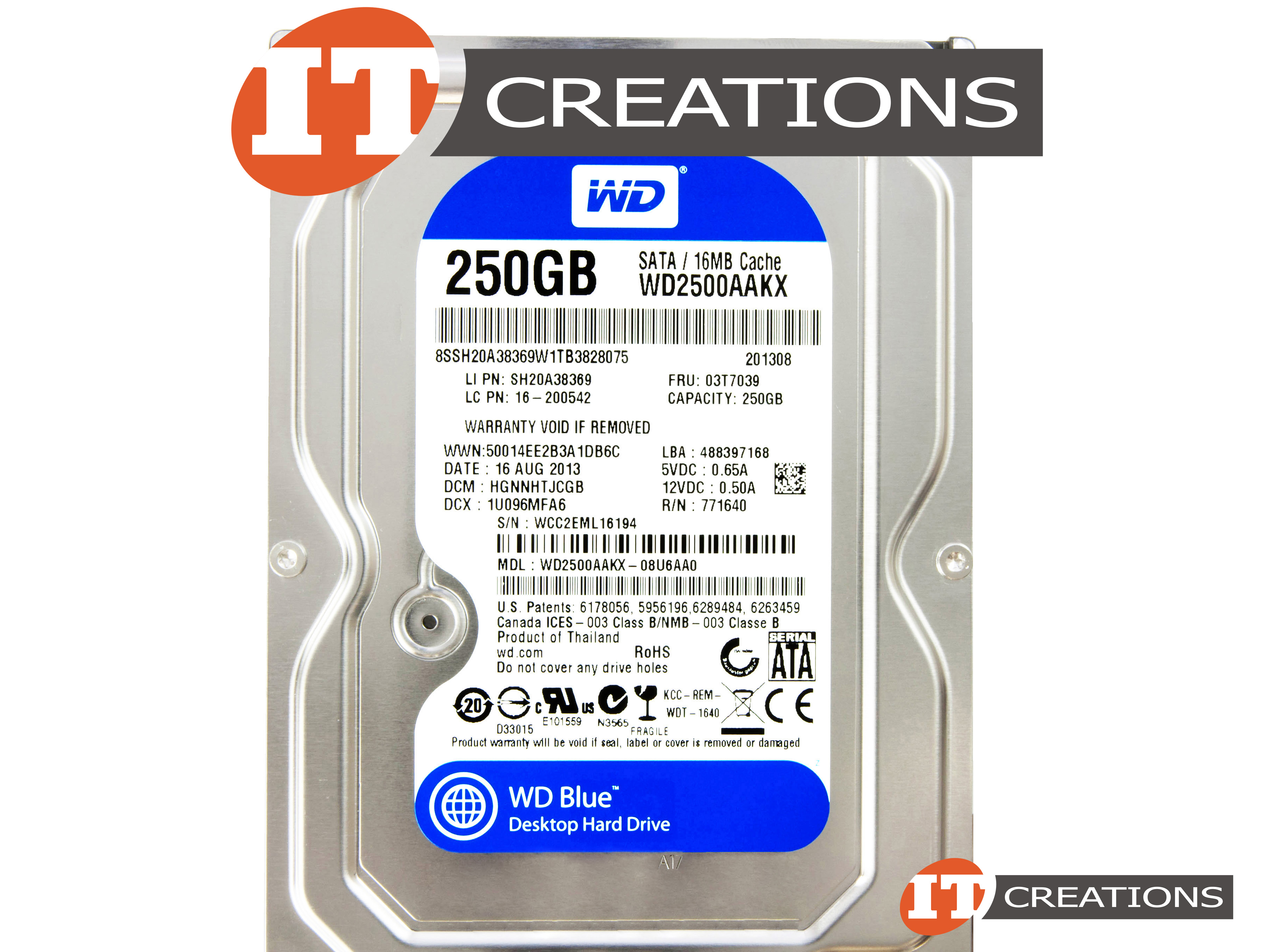 WD2500AAKX-753CA1 WESTERN DIGITAL 250GB 7.2K RPM 3.5 INCH LARGE FORM ...
