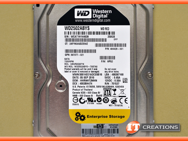 WD2502ABYS-70B7A0-HP HP 250GB 7.2k RPM SATA 3.5 Hard Drive (dual Label ...