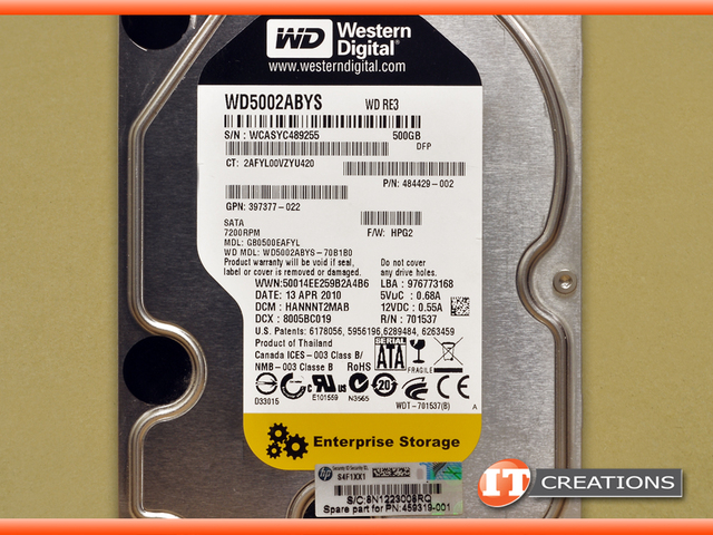 WD5002ABYS-HP - Refurbished - HP / Western Digital 500GB 7.2k RPM SATA ...