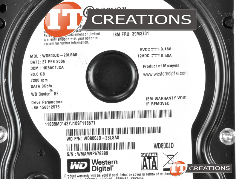 WD800JD-23LSA0-IBM IBM / WESTERN DIGITAL 80GB 7.2K RPM SATA 3.5 INCH ...